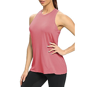 Mippo Workout Shirts for Women Loose Fit Long Tank Tops Yoga Tops Gym Shirt Athletic Wear Ladies Workout Top Tennis Clothes Active Tops Fitness Apparel for Women Rose L