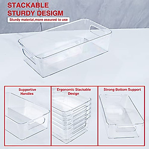 8 pack Refrigerator Organizer Bins, Organizer Bins with Handles, Fridge Organizer for Freezers, Kitchen Countertops and Cabinets, Food Grade BPA-free(Clear)