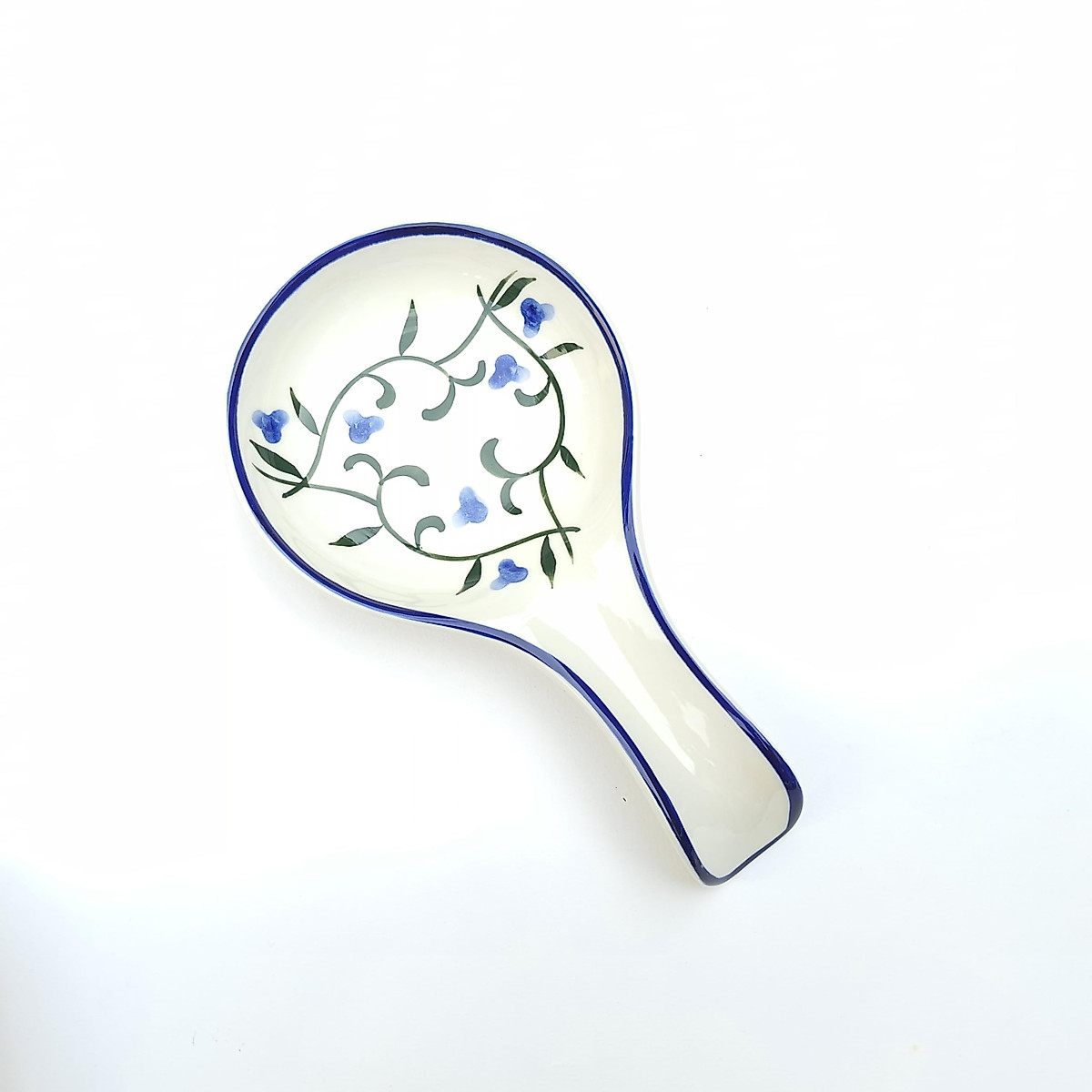 Cute Spoon Rest, Porcelain Spoon Rest for Kitchen Counter, Stove Top, Kitchen Spoon Rest, Utensil Rest for Spoon, Ladle, Spatula, Modern Farmhouse Kitchen Décor. (Dark Blue Flower)