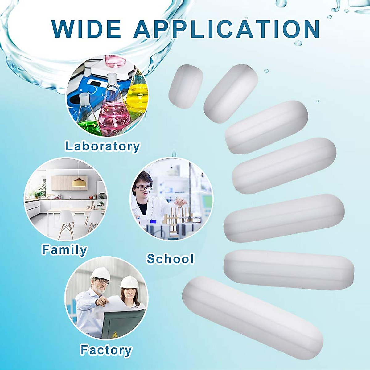WEST TUNE 7Pcs Different Sizes PTFE Magnetic Stirrer Mixer Stir Bar,Laboratory Stir Bars Set for Multiple Capacity
