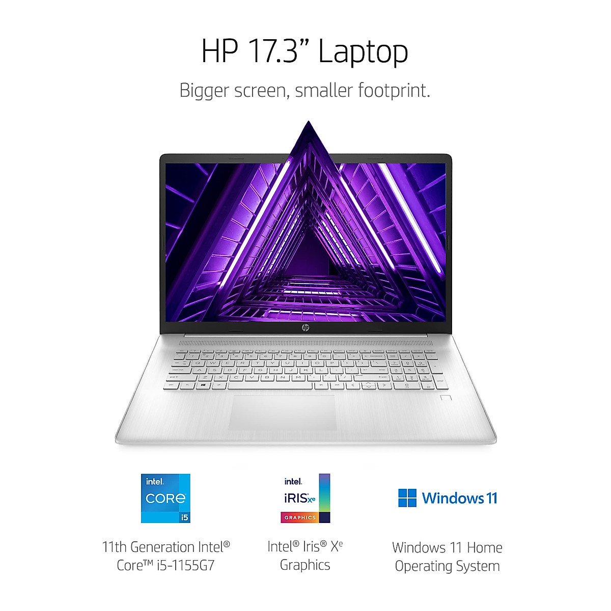 HP 17 Laptop PC, 11th Gen Intel Core i5-1155G7, 8 GB RAM, 512 GB SSD Storage, 17.3-inch Full HD IPS Display, Windows 11 Home, Anti-Glare Screen, Long Battery Life, Webcam & Mics (17-cn1020nr, 2021)