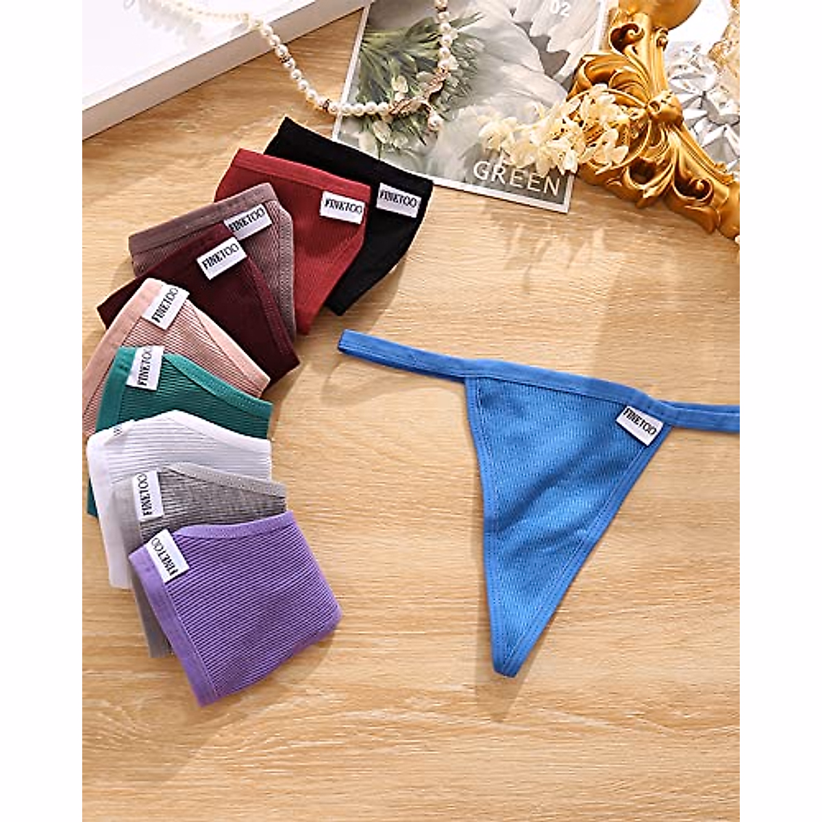 FINETOO 6 Pack G String Thongs for Women Cotton Panties Low Rise Stretch T-back Tangas Sexy Underwear Womens S-XL