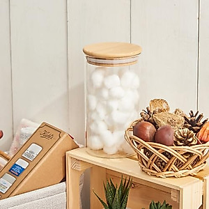 EZOWare 4 x Storage Jars Containers Organizer with Airtight Bamboo Wood Lid for Food Preservation Tea Coffee Sugar Flour Beans, Borosilicate Glass – 700 ml