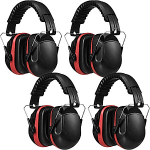 4 Pack NRR 28dB Safety Ear Muffs, Foldable Noise Reduction Safety Ear Protection Adult Noise Cancelling Earmuffs for Shooting (Red)