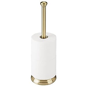 mDesign Metal Free-Standing Toilet Paper Holder with Stainless Steel Tube, Stand with Storage Roller Organizer for Bathroom Cabinet - Holds 3 Rolls Toilet Tissue - Hyde Collection - Soft Brass