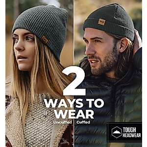 Daily Knit Ribbed Beanie by Tough Headwear - Warm, Stretchy & Soft Beanie Hats for Men & Women - Year Round Comfort - Serious Beanies for Serious Style,Dark Gray,OSFM