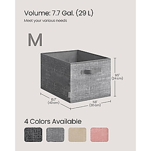 SONGMICS Storage Baskets, Set of 3 Fabric Storage Bins, 15.7 x 11.8 x 9.5 Inches, Foldable Closet Organizer for Shelves, 2 Handles, Label Holders, for Bedroom, Living Room, Cattail Gray UROB440G01