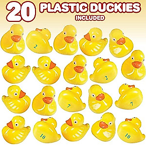 Gamie Duck Pond Matching Game for Kids Includes 20 Plastic Ducks with Numbers and 3’ x 6” Inflatable Pool - Fun Memory Game - Water Outdoor Game for Children, Preschoolers, Birthday Party