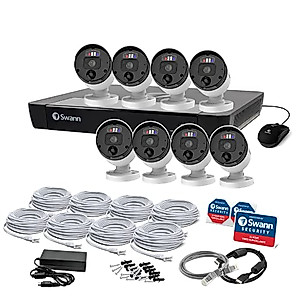 Swann Home Security Camera System with 2TB HDD, 16 Channel 8 Cam, POE Cat5e NVR 4K HD Video, Indoor Outdoor Wired Surveillance CCTV, Color Night Vision, Heat Motion Detection, Flashing LEDs, 1689808