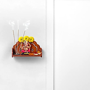 Wooden Temple Wall Mounted Hanging Table top Pooja Mandir God Stand Shelf for Home Office and Gifting (Om)