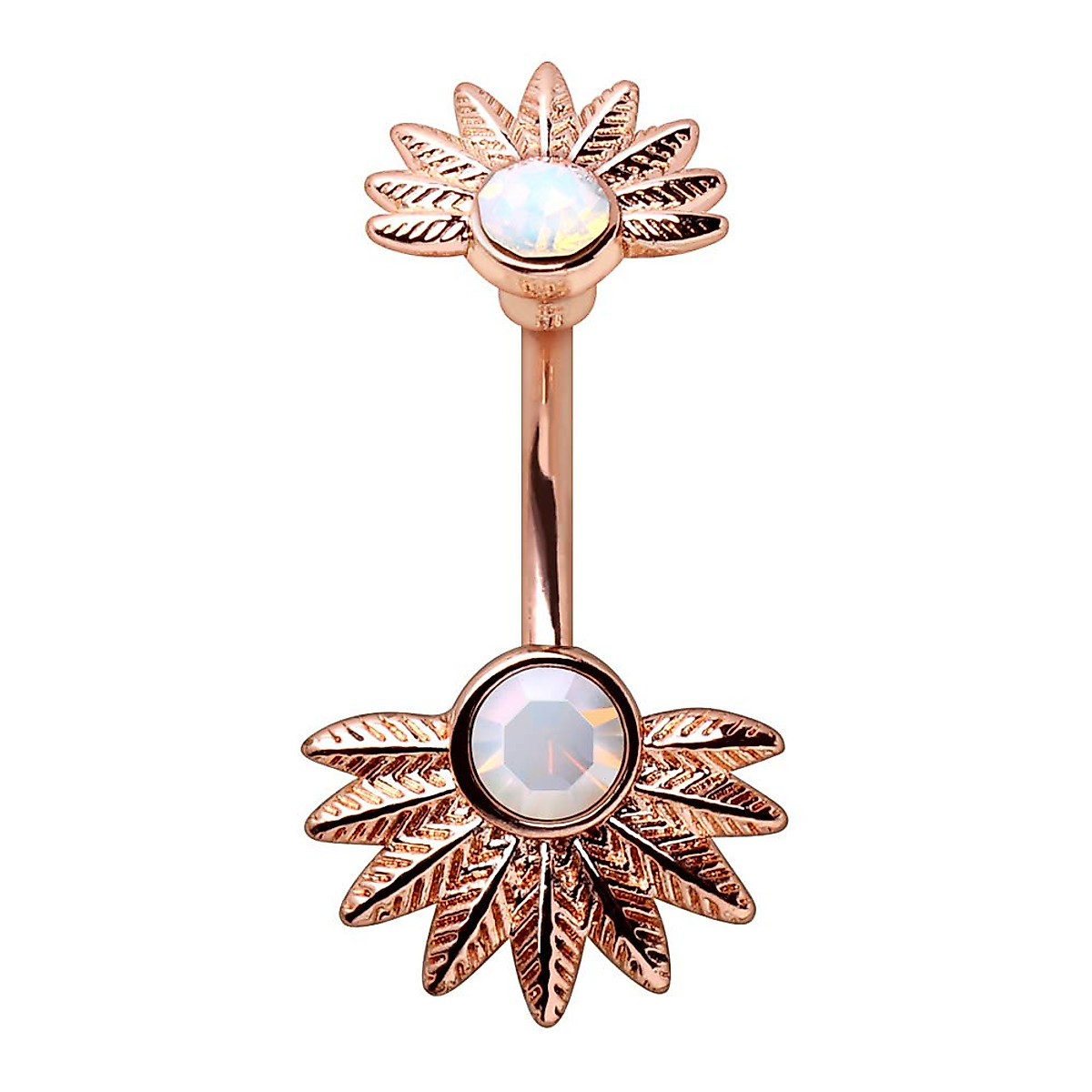 Pierced Owl 14G Rose Gold Plated Stainless Steel Synthetic Opal Palm Leaves Belly Button Ring