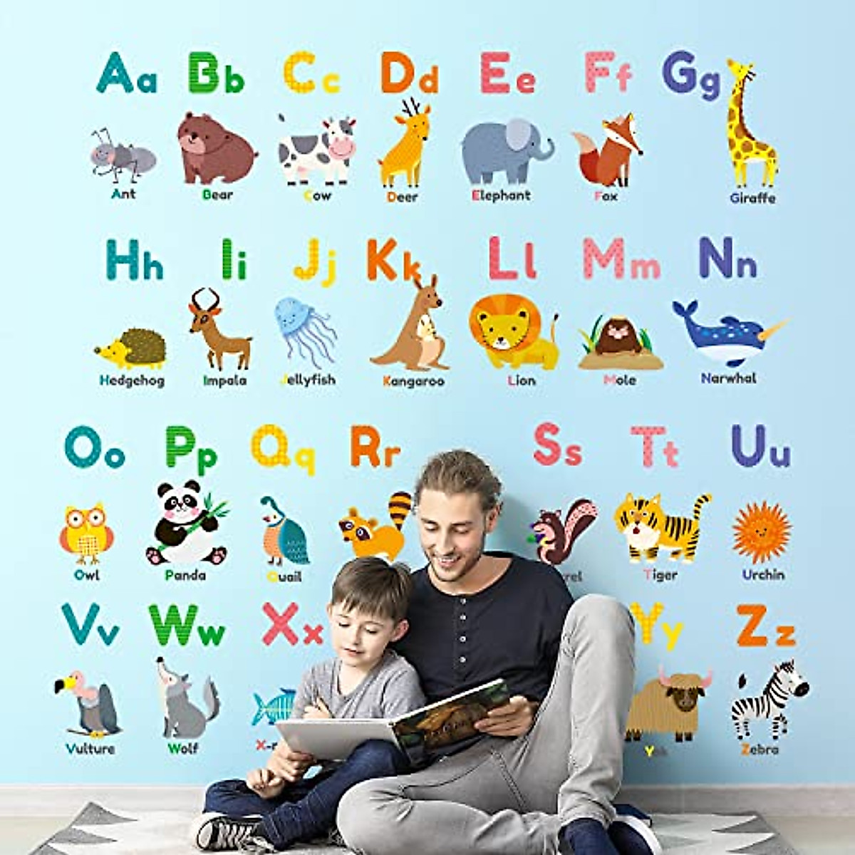 DECOWALL DS8-1614 Colourful Animal Alphabet ABC Kids Wall Stickers Wall Decals Peel and Stick Removable Wall Stickers for Kids Nursery Bedroom Living Room décor