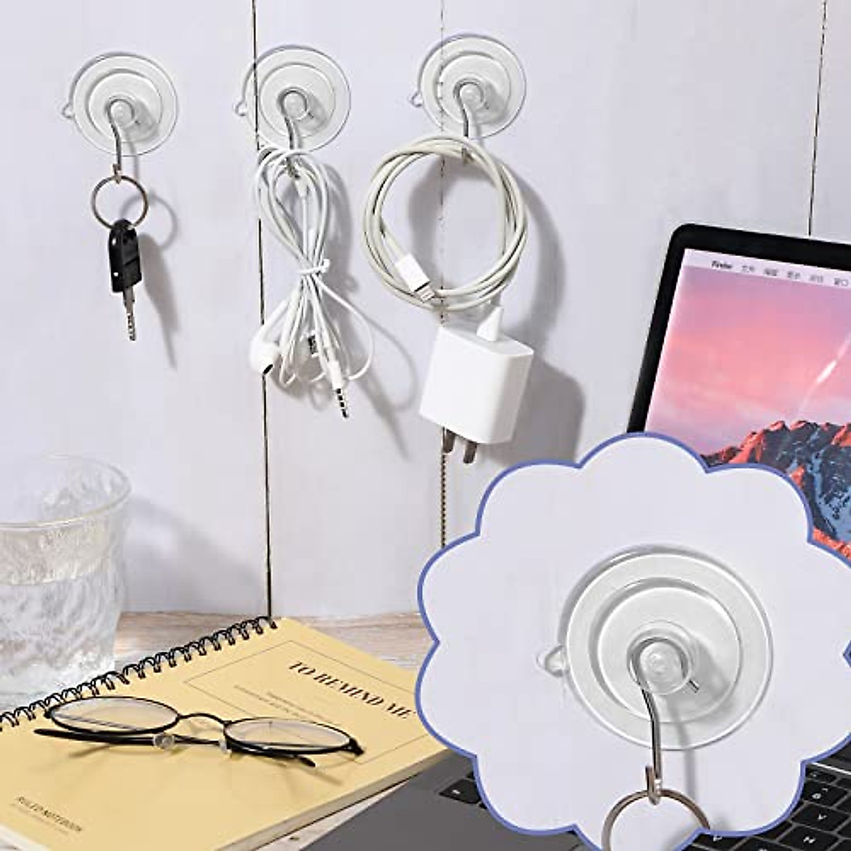 Roowest 60 Pieces Suction Cup Hooks 1.77 Inches 3 lbs Clear PVC Window Suction Cups with Metal Hooks Removable Wall Hooks Hanger for Window Glass Door Kitchen Bathroom Shower Wall Wreaths Tile