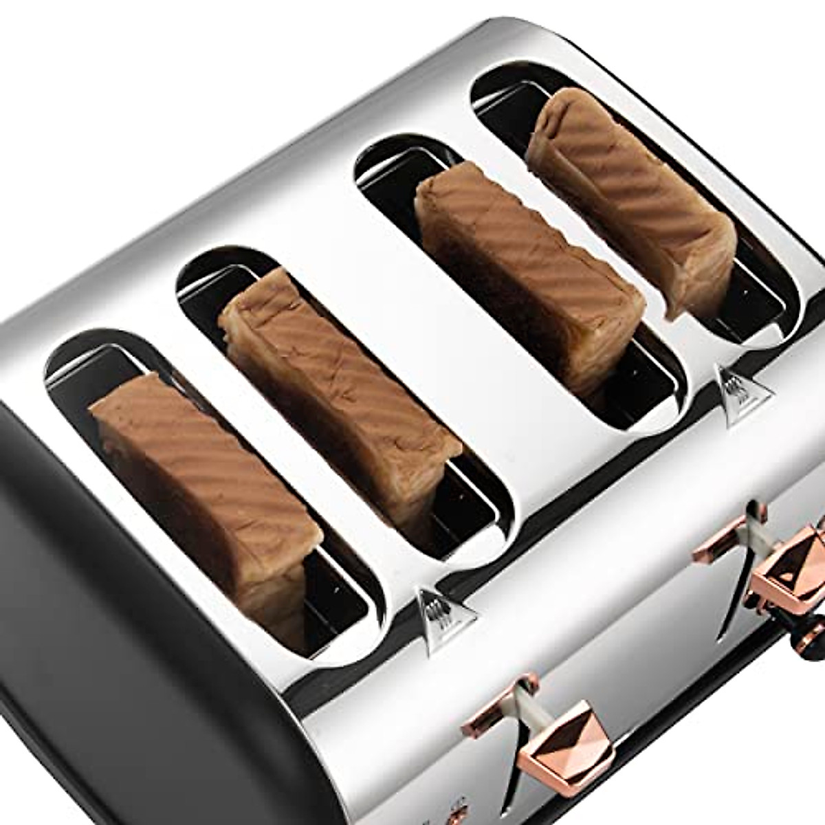 Megachef 4 Slice Wide Slot Toaster with Variable Browning in Black and Rose Gold