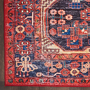 Nourison Fulton Traditional Red 5' x 7' Area Rug, Easy-Cleaning, Non Shedding, Bed Room, Living Room, Dining Room, Kitchen (5x7)