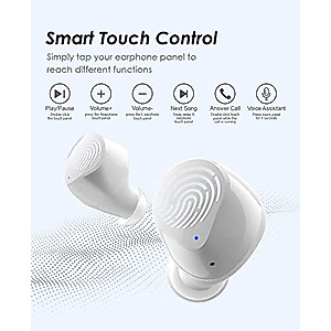Tecno True Wireless Earbuds Noise Cancelling, Wireless Bluetooth Headphone with Microphone, Wireless in Ear Earbuds with Charging Case, Touch Control Waterproof with Mic Deep Bass for Sport White, H2