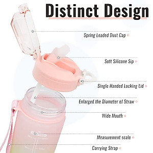 Bugucat Water Bottle 32OZ, Tritan Drinks Bottle with Straw and Time Markings, Jug Leak Proof,Sport Water Storage Container for Teenager Adult, Water Bottle for Gym School Cycling Fitness Outdoor