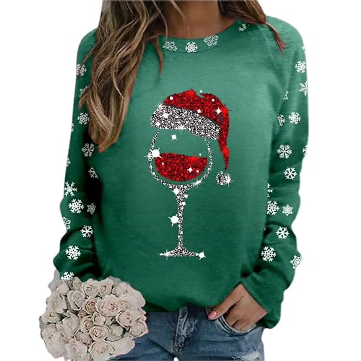 Christmas Shirt Halloween Tops for Women Funny Letter Print Funny Xmas Pullover Tops Baggy Cardigans Regular fit Fall Football Sweaters for Women Long Dresses for Women Wedding Guest Casual