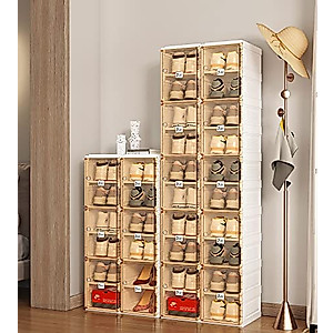 ANTBOX Shoe Organizer Storage Box, Portable Folding Shoe Rack for Closet with Magnetic Clear Door,Large Sneaker Cabinet Bins All-in-one Sturdy Easy Assembly 8 Layers-16 Grids