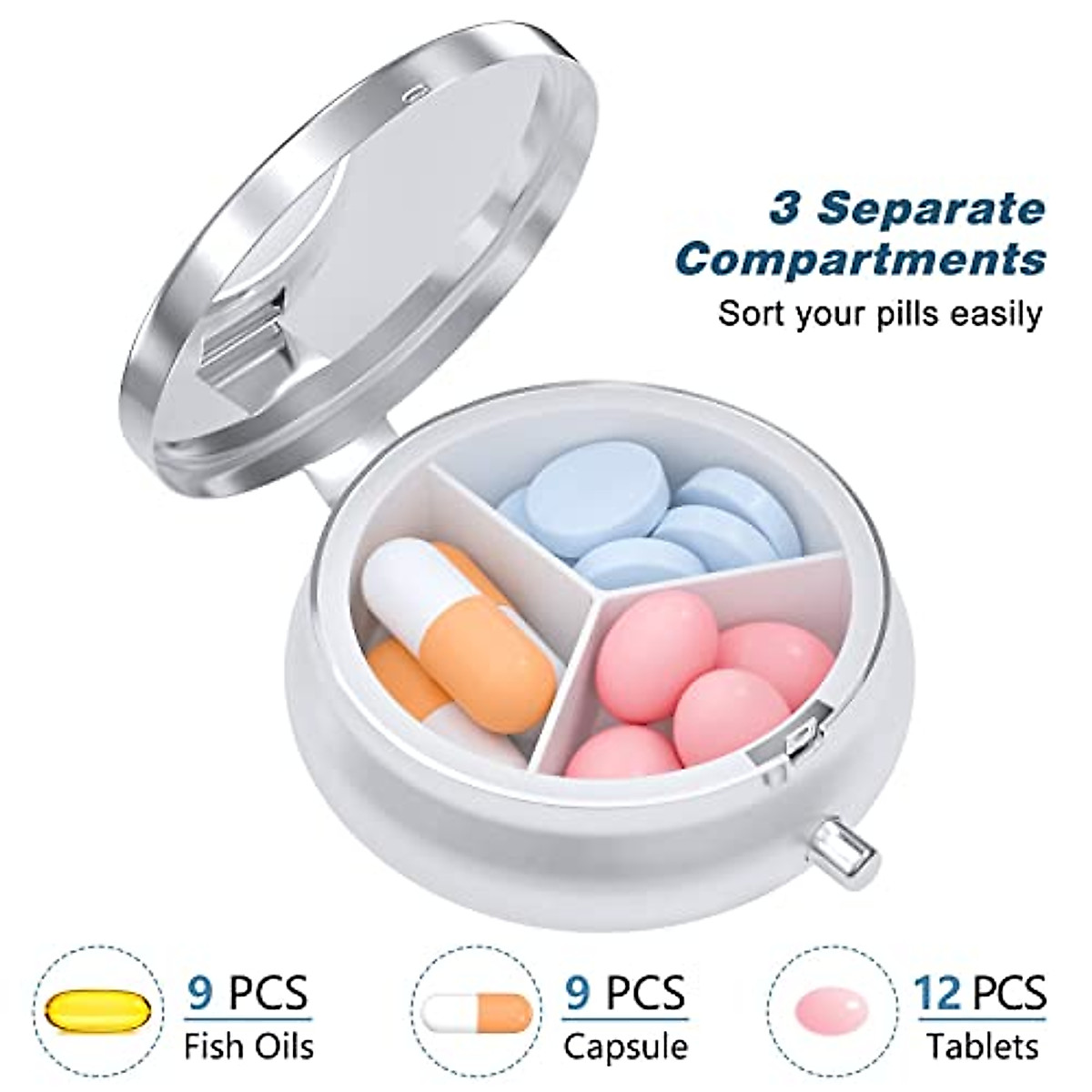 Aiawoxc Pill Case, Cute Travel Pill Box for Purse, Moisture ​Proof Small Pill Holder, Portable Pocket Pill Organizer Dispenser ​to Hold Vitamins, Cod Liver Oil, Supplements and Medicine (Dandelion)
