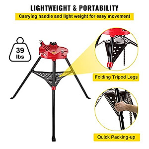 Mophorn 460-6 Tripod Pipe Chain Vise 1/8"-6" Capacity,Pipe Stand Portable Foldable Steel Legs,Pipe Jack Stands w/ Tool Tray, Tripod Stand Chain Vise Ideal for a Variety of Pipe Materials