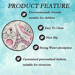 Vdsrup Eiffel Tower in Paris France Round Floor Mat France Bicycle Doormat Non Slip Absorbent Carpet Yoga Rug for Entryway Bedroom Living Room Sofa Home Decor