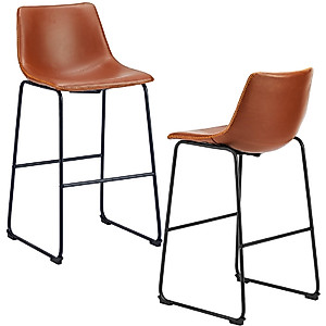 DUMOS 30 Inch Counter Height Bar Stools Set of 2, Modern Faux Leather High Barstools with Back and Metal Leg, Bar Chairs for Kitchen lsland, Brown