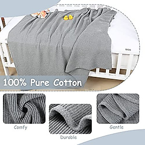 Yoofoss 100% Cotton Knitted Throw Blanket 75" x 55", Breathable Cozy Neutral Thermal Bed Blanket, All Season Decorative Throw Blanket for Couch, Bed, Home Decor, Grey