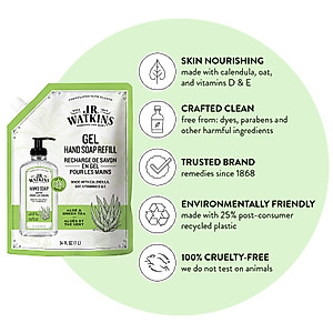 J.R. Watkins Gel Hand Soap Refill, Moisturizing Hand Wash, All Natural, Alcohol-Free, Cruelty-Free, USA Made, Aloe Green Tea, 34 Fl Oz, 3 Pack