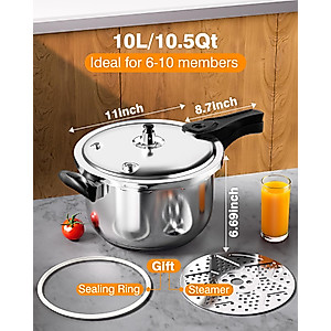 WantJoin Stainless Steel Pressure Cooker(Non-Aluminum),10 Quart Induction Compatible Pressure Cooker with Spring Valve Safeguard Devices,Compatible with Gas & Induction Cooker