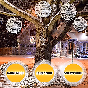 4 Pcs 16'' Christmas Outdoor Light Balls Hanging Tree Globe Lights LED Garden Tree Lights Rattan Lighted Sphere Balls Waterproof Lighted Globe Light for Tree Outdoor Indoor Party Yard Lawn Porch Decor