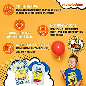 Nickelodeon Spongebob or Rugrats 3 Pack Boy's Graphic Tees, Cute Short Sleeve T-Shirts for Boys Pack of 22