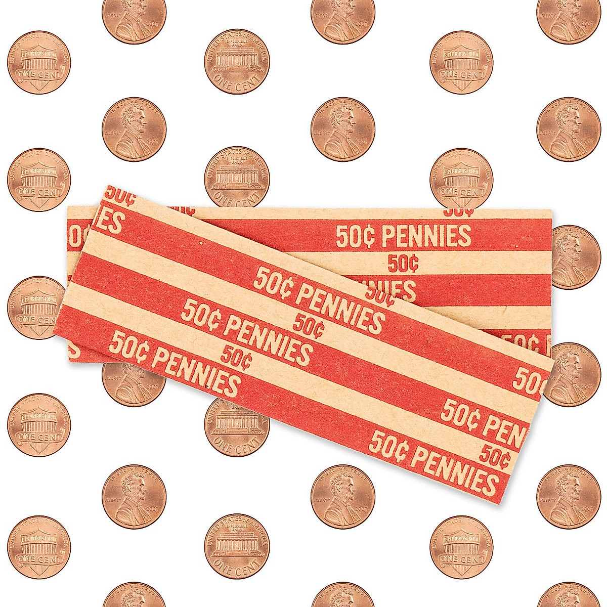 Penny Coin Wrappers, 100 Flat Striped Coin Wrappers