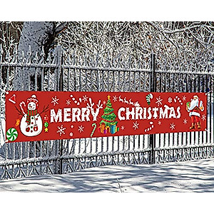 MAIAGO Merry Christmas Banner - Extra Large 10.2 ft x 1.8 ft - Outdoor Red Christmas Banner Decorations - Xmas Indoor & Outdoor Hanging Decor, Christmas Holidays Party Decor Supplies