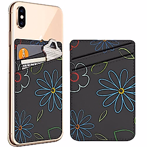 Pack of 2 - Cellphone Stick on Leather Cardholder ( Bright Flowers Daisies Pattern Pattern ) ID Credit Card Pouch Wallet Pocket Sleeve