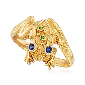Ross-Simons 0.10 ct. t.w. Sapphire Frog Ring With Chrome Diopside Accents in 18kt Gold Over Sterling. Size 9