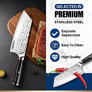 Freelander Chef Knife, 7.72 Inch High Carbon Meat Cleaver Knife, Professional Japanese Stainless Steel Knife for Meat and Vegetables - Ergonomic Handle for Home and Kitchen