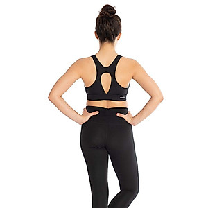 Handful The FaV Bra, Medium Support Sports Bra, Pockets, Removable Pads, Deep Plunge Neck Line, Booya Black, Small