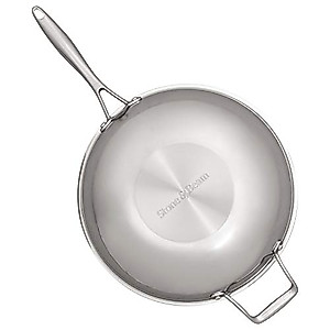 Amazon Brand – Stone & Beam Wok With Dome Lid, 13 Inch, Tri-Ply Stainless Steel