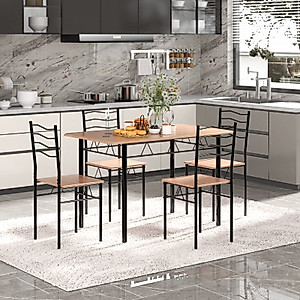 Giantex Dining Table Set for 4, 5-Piece Kitchen Table Chairs Set of 4, Breakfast Nook with Kitchen Table, 4 Dining Chairs, Metal Frame, Space-Saving Dinette Table Set for 4, Small Space, Apartment