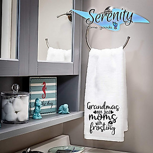 Mother's Day Gifts | Home Decor Decorative Kitchen and Bath Hand Towel | Farmhouse Grandmas Are Just Moms With Frosting | Spring Summer Garden Themed | White Towel Home Decorations | Nana Gift Present