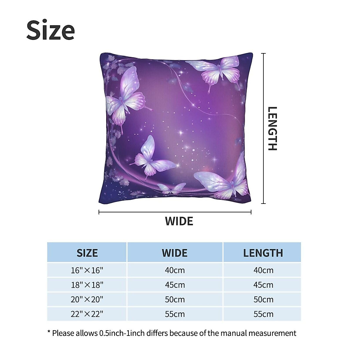 Ouqiuwa Purple Butterfly Throw Pillow Covers Set of 2 16"x16" Square Decorative Sparkle Star Pillowcase Cushion Cover for Bedroom Living Room Car