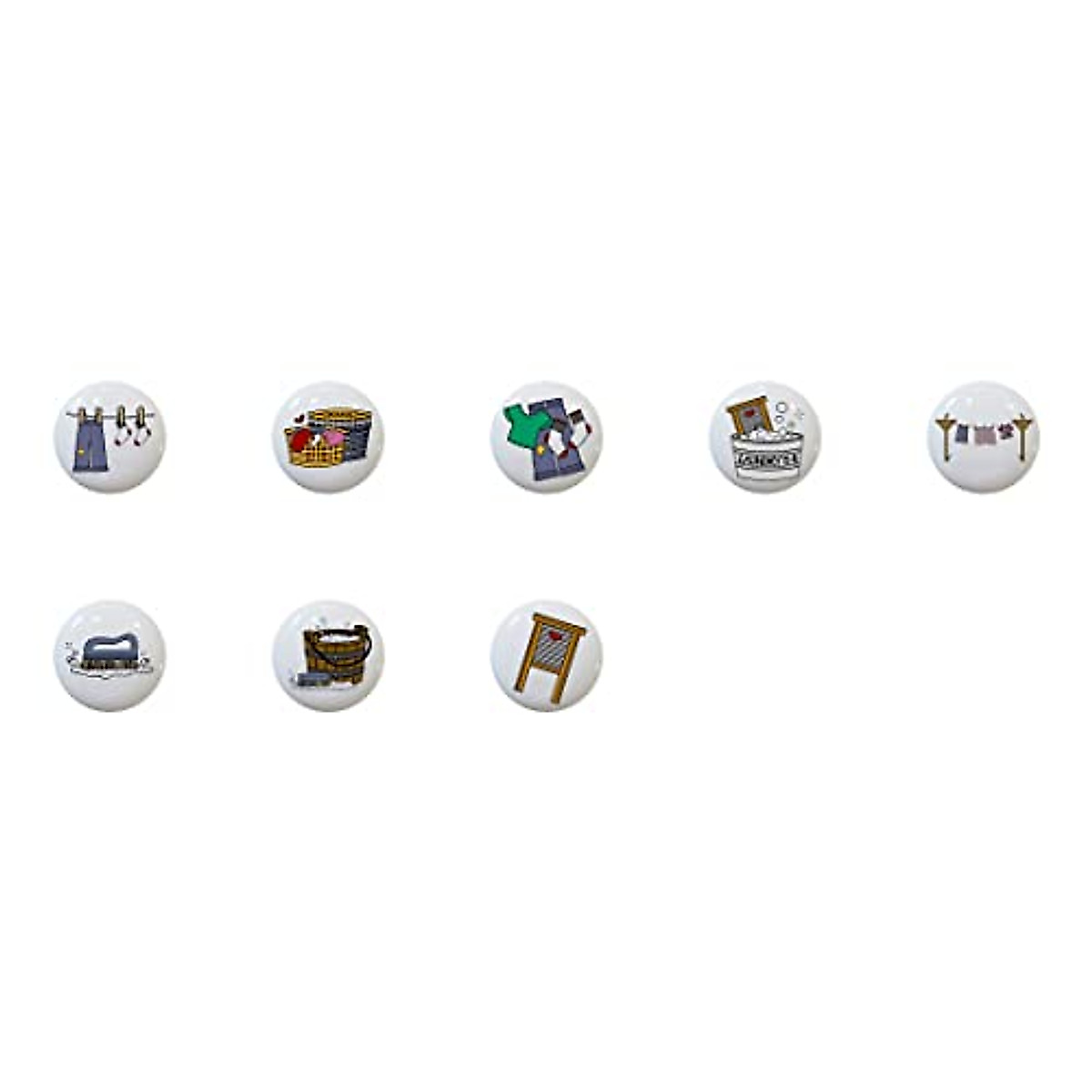 SET OF 8 KNOBS - Laundry Room by CCL - DECORATIVE Glossy CERAMIC Cupboard Cabinet PULLS Dresser Drawer KNOBS