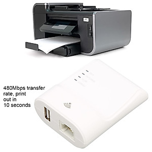 Tuzoo Print Server, 10/100 Mbps Fast Wireless Ethernet USB Printer Server Adapter Adaptive 480Mbps Transmission High Speed Network Print Server Print Sharing Ethernet Parallel Print Server(US Plug)