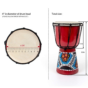 Kmise Djembe African Hand Drum Mini Djembe Mahogany Standard Goat Skin Drumhead (4 inch)