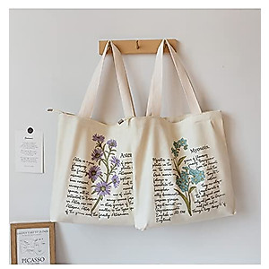 Floral Canvas Tote Bag Botanical Shopping Bag Aesthetic Flower Tote Bag Canvas Grocery Bag for Women Trendy Tote One Size