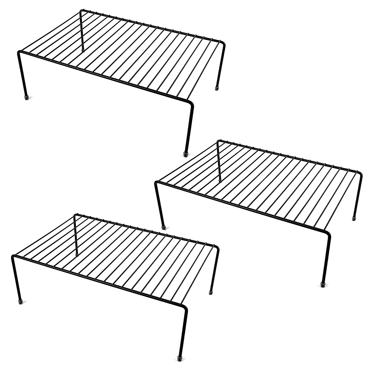 AKAZA (16.1 x 10.2 Inch) Cabinet Storage Shelf Rack, Kitchen Shelves，Kitchen Counter and Cabinet Shelf, Storage Rack Organizer for Kitchen, Fridge, Cabinet, Bathroom Cupboard (Black, 3)