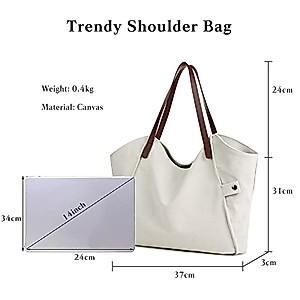 PORRASSO Women's Handbag Canvas Tote Large Shoulder Bag Ladies Top-Handle Bags Hobo Bag for Shopping Travel Work Daily Use Off White