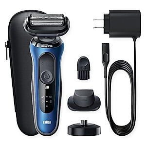 Braun Series 6 6040cs Electric Shaver with Charging Stand, Precision Trimmer, Wet & Dry, Rechargeable, Cordless Foil Shaver, Blue