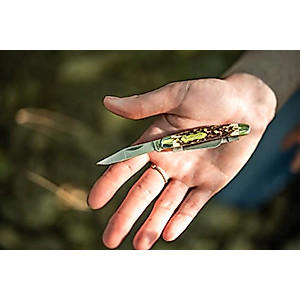 Uncle Henry Next Gen Staglon 807UHCP JR 3-Blade 4.8in Folding Knife with 2in Stainless Steel Clip-Point Blade, Sheepsfoot Blade, Spey-Point Blade, and Staglon Handle for Hunting, Camping, EDC